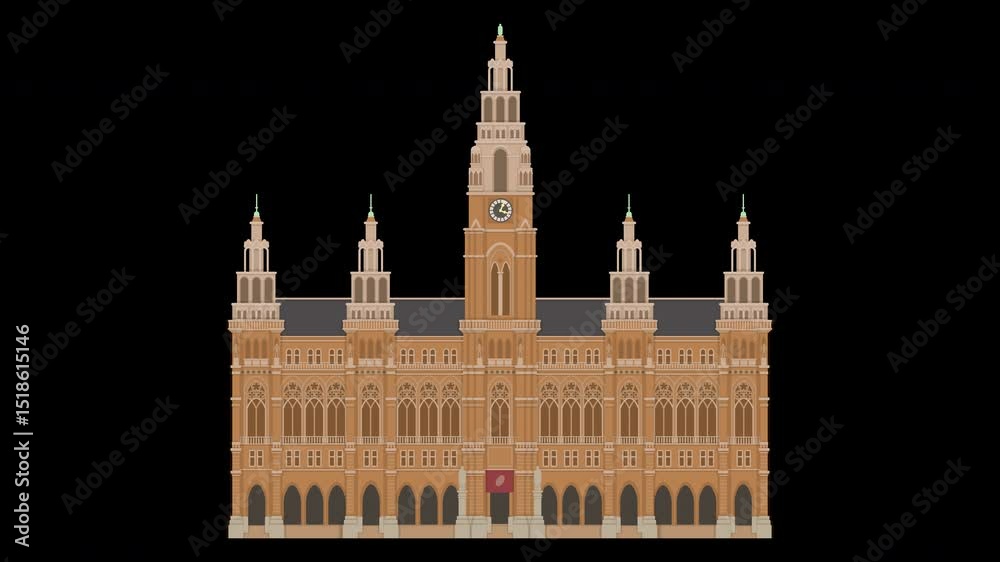 Grand architecture illustrated view of famous city hall of vienna ...