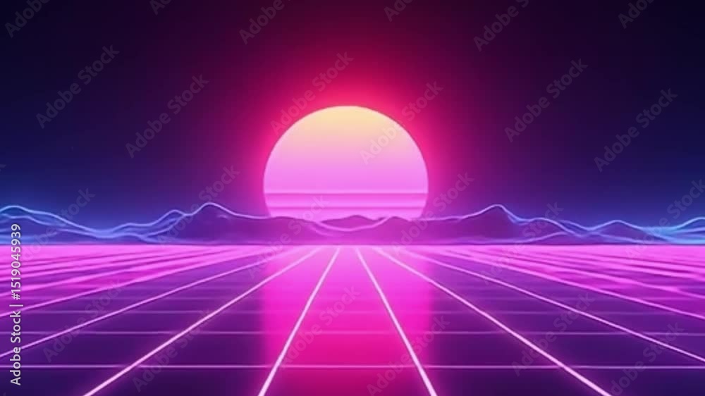 synthwave background, retro futuristic animation, neon grid video ...