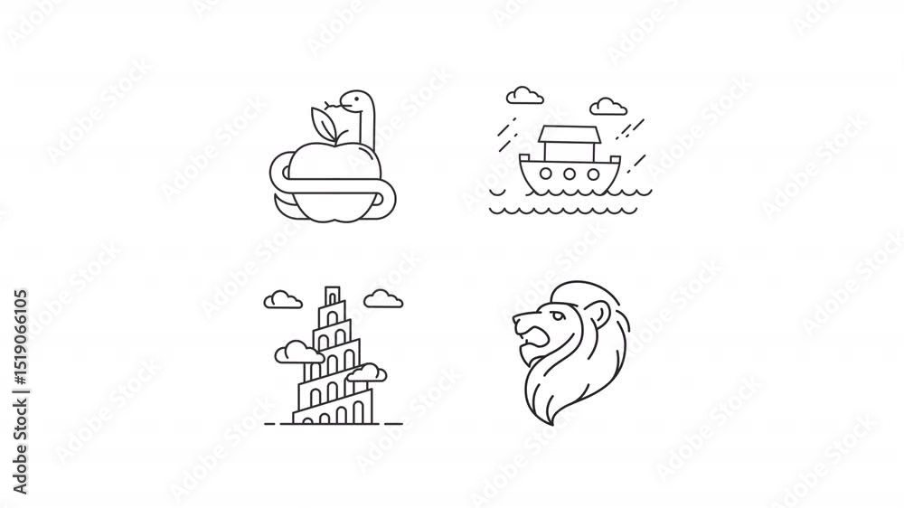 Vídeo do Stock: Bible old testament line animation set. Religion ...