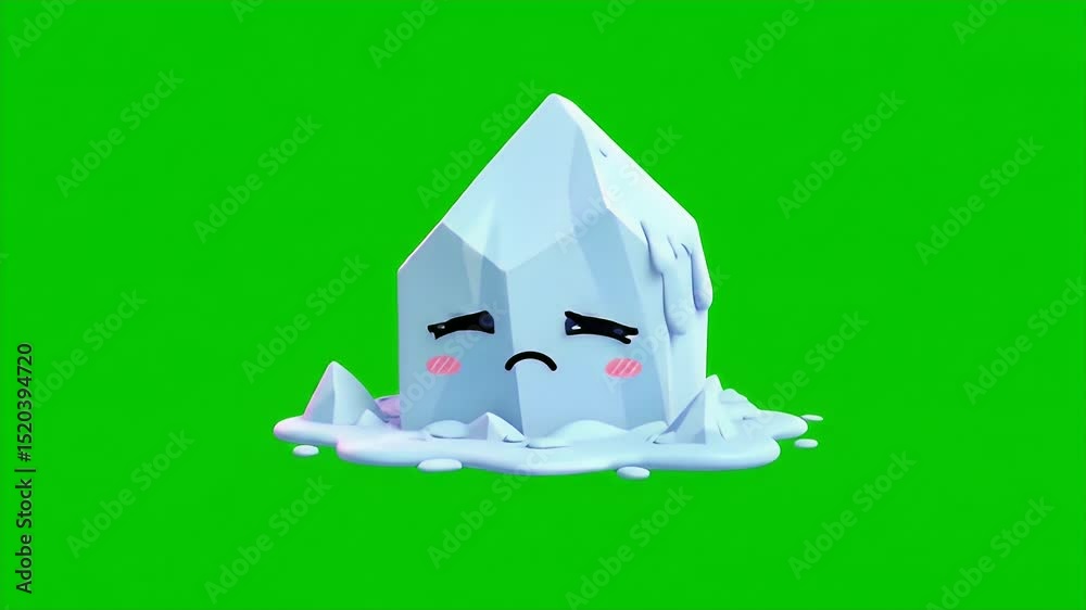 Animated Sad Iceberg 3D Character Isolated by Green Screen Expressing ...