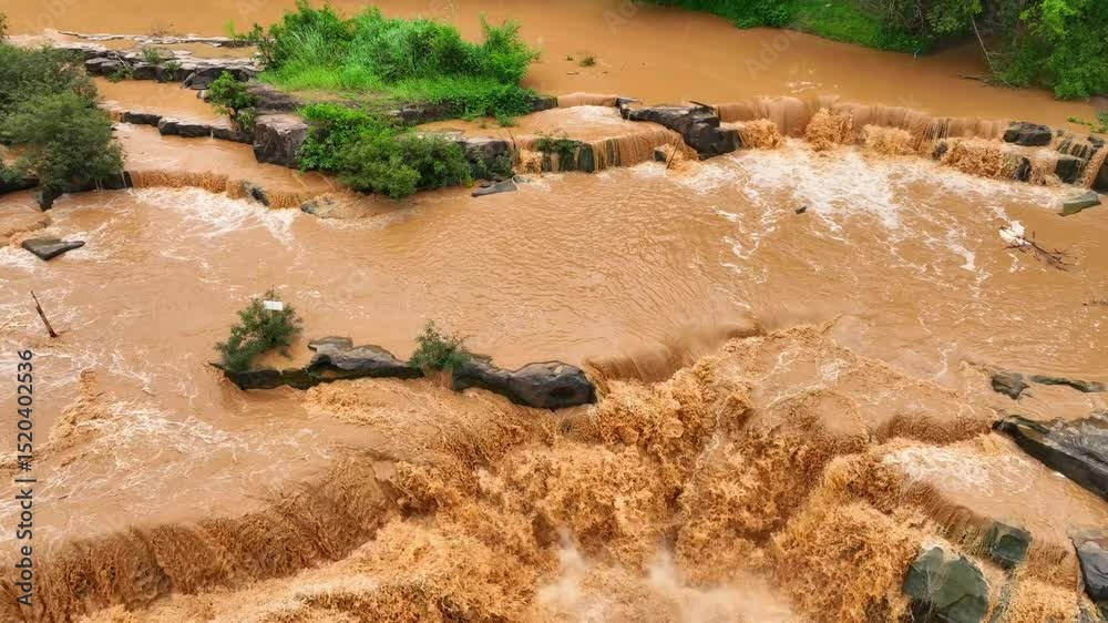 Overhead perspective reveals powerful floodwaters filled with sediment ...