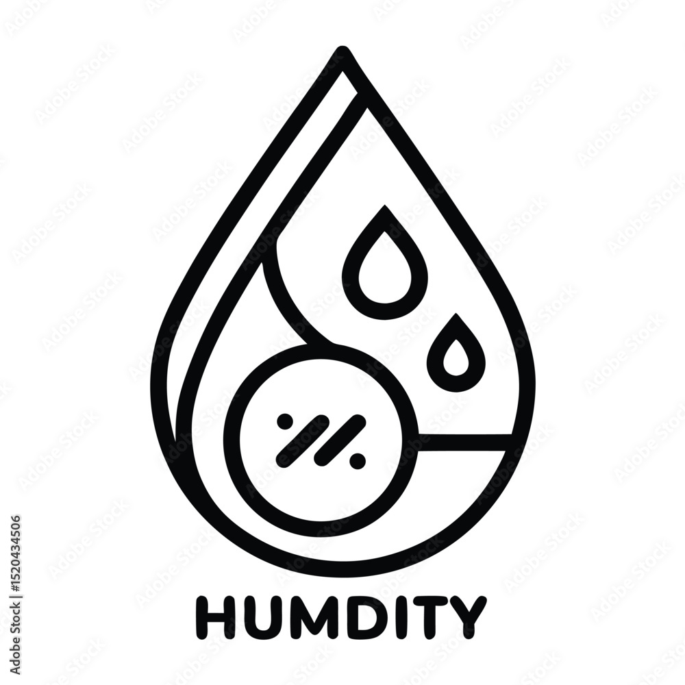 Poster Line art humidity drop icon with percentage isolated on white ...