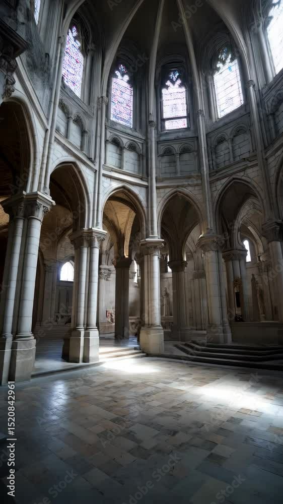 Ornate Gothic church interior featuring tall arches, stained glass ...