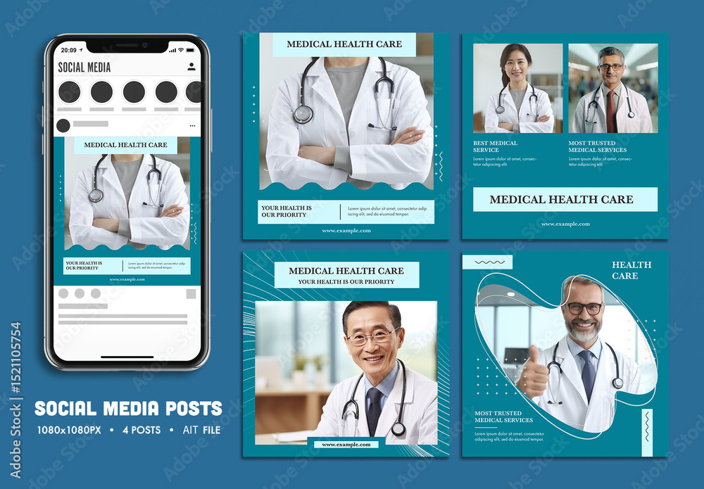 Professional Healthcare Social Media Posts Set with Doctors and Medical ...