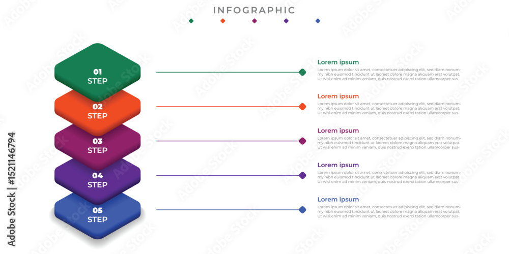 Poster 5 Step Process Flow Infographic Template with 3D Stacks – Wall ...