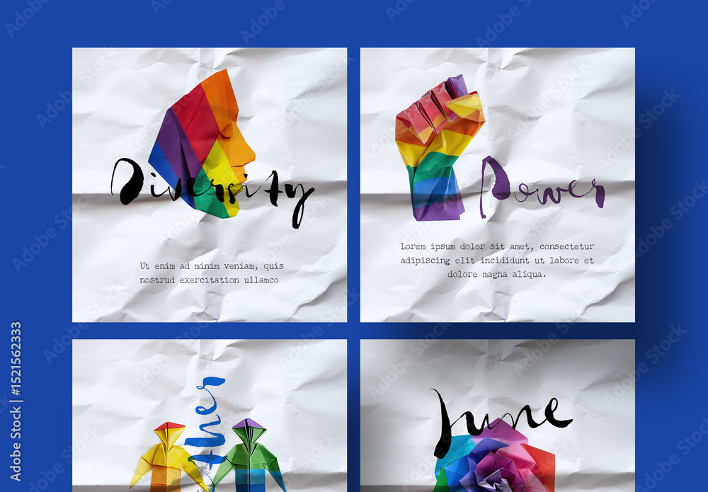 Pride Month Social Media Layouts With Origami Symbols Stock Template ...