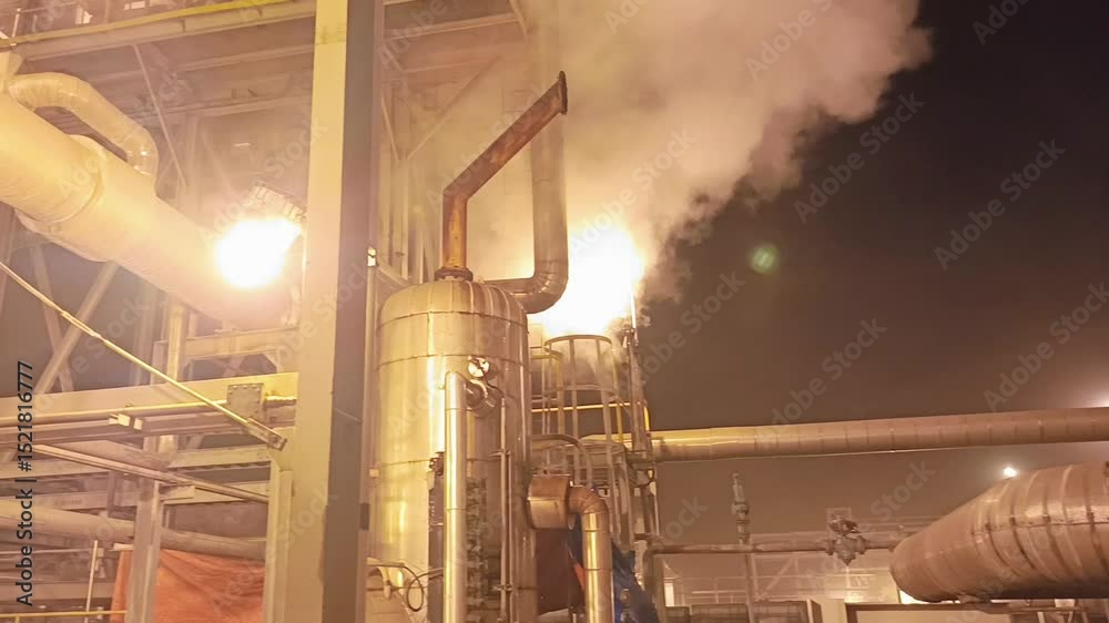 The boiler blowdown tank is emitting steam during the combustion ...