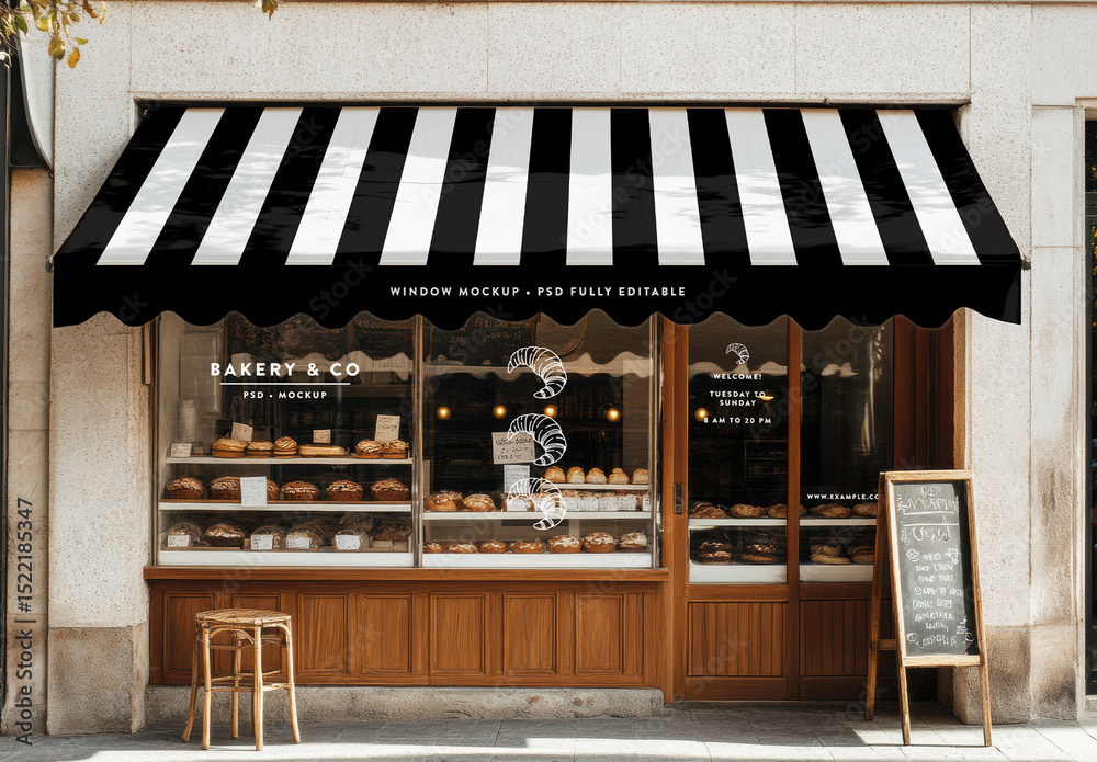 Front View of Bakery Storefront Window Mockup Stock Template | Adobe Stock