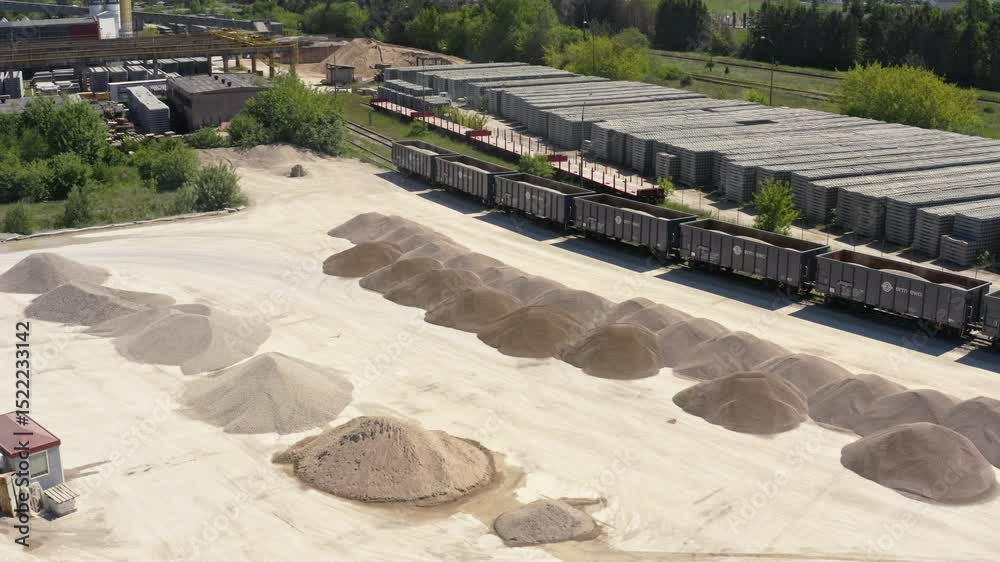 Open Storage Yard With Rows Of Sand And Gravel Piles For Loading Into ...