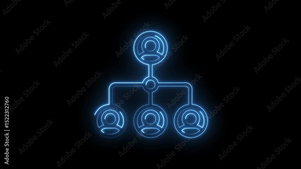 Glowing neon organization chart network structure showing hierarchy of ...
