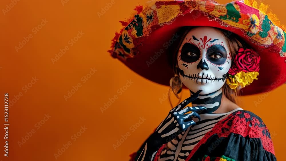 Stockvideon Woman catrina in Día de Muertos Makeup and Traditional ...
