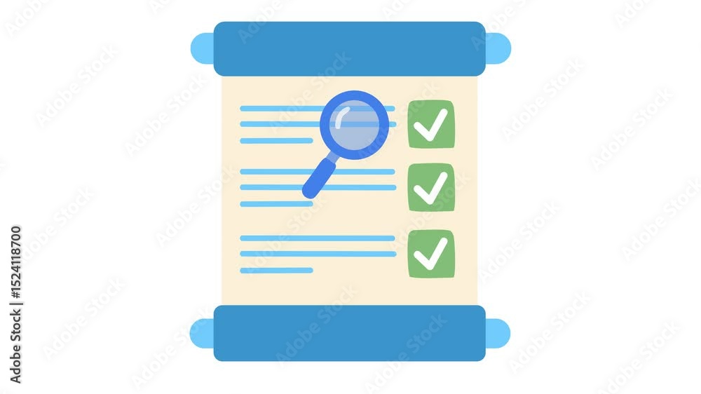 Correct check mark on document review with checklist icon in cartoon ...
