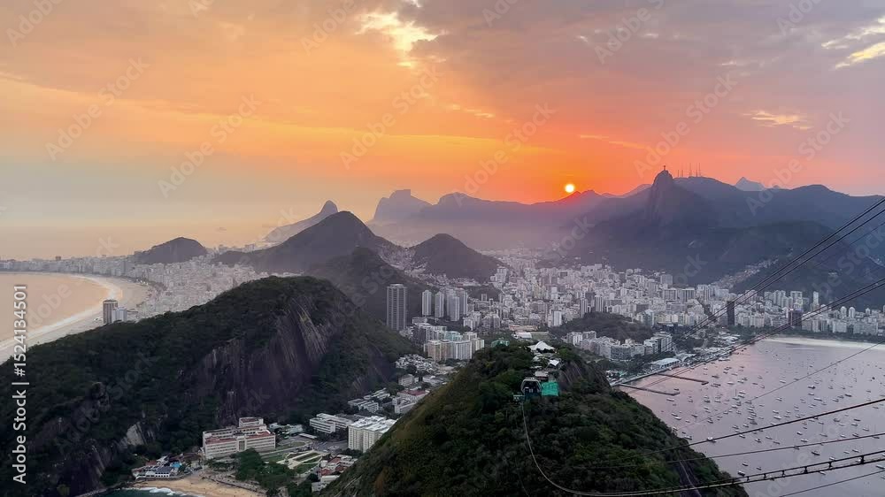 Footage (steady shot) of a breathtaking sunset over Rio de Janeiro from ...