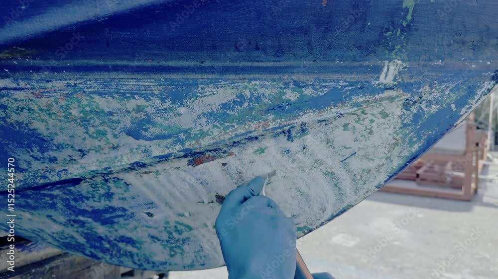 Antifouling scrap tool removing old paint boat hull to leave gelcoat ...