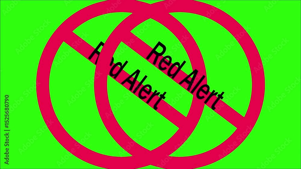 Red Alert Warning Symbol Animation with No Entry Sign on Green Screen ...