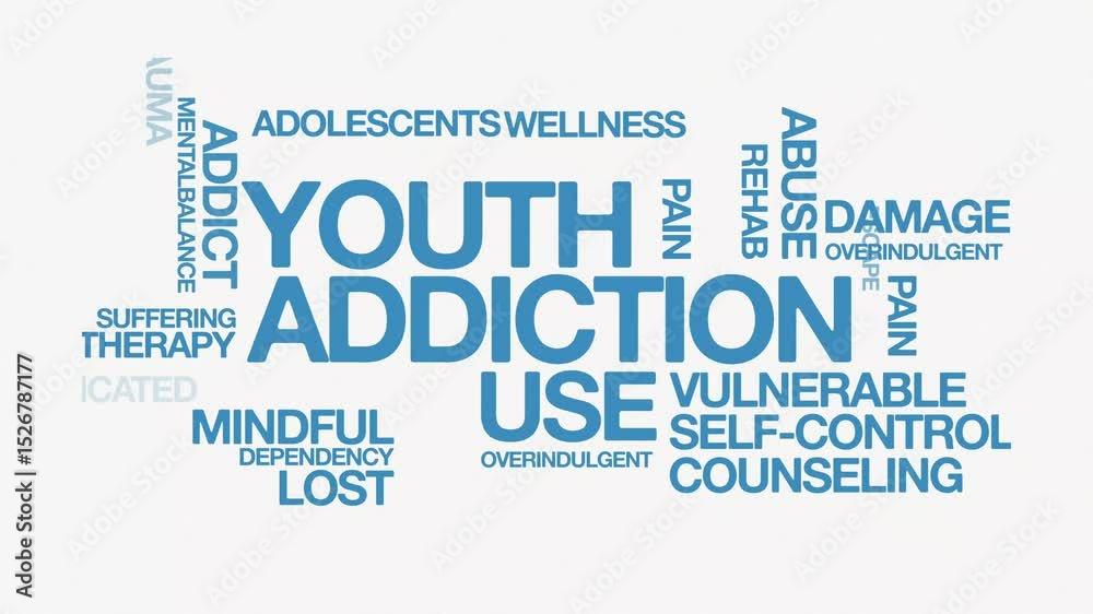 Youth addiction Animated Tag Word Cloud kinetic typography concept ...