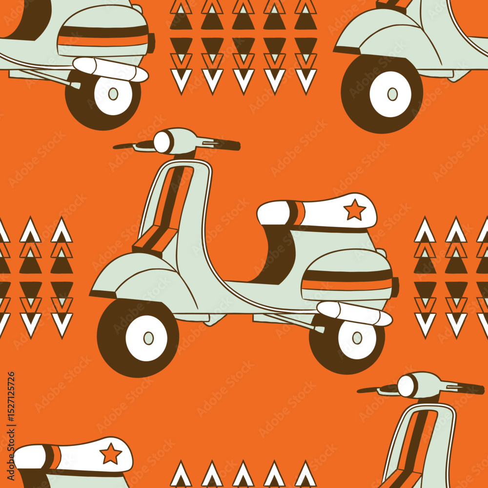 Poster Retro Scooter Pattern – Seamless Vintage Moped Travel Design in ...