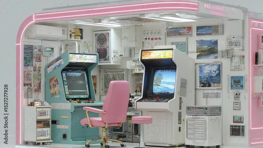 Miniature Arcade Rooms with Retro Game Machines and Pastel Color ...