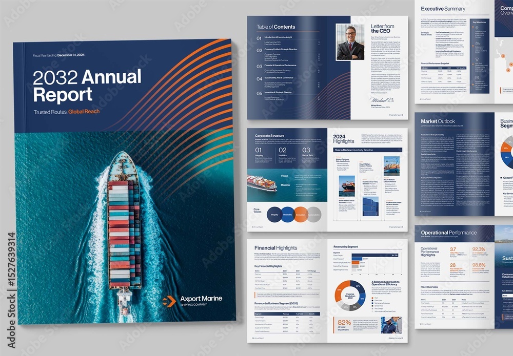 Annual Report Template in Shipping, Maritime & Global Freight Theme ...