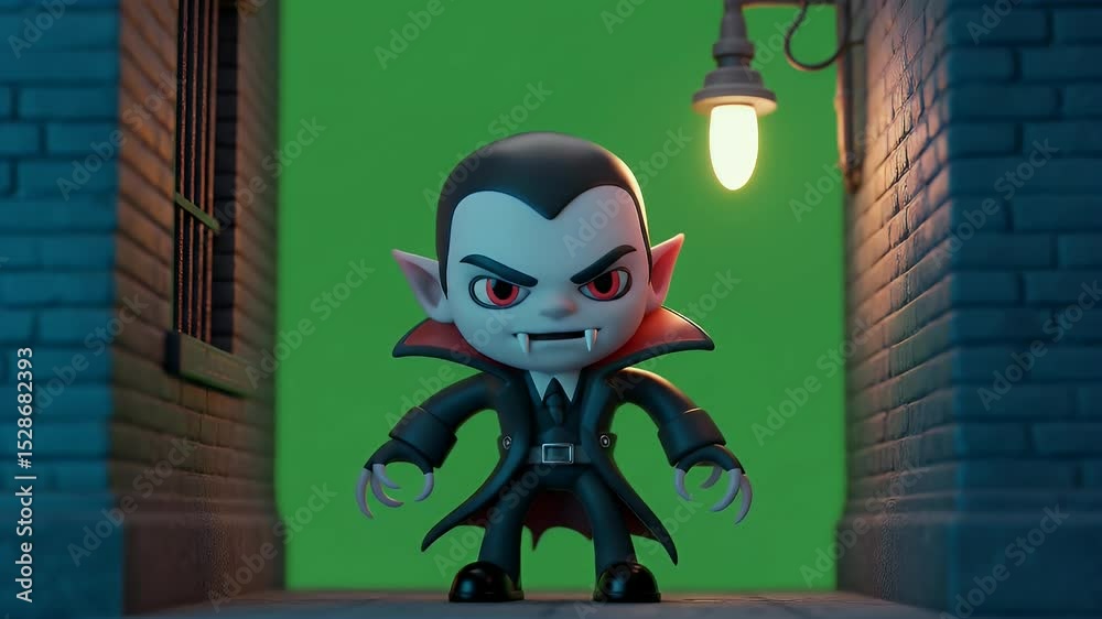 Stylized Vampire 3D Model Isolated on Green Screen in a Dark Alley with ...