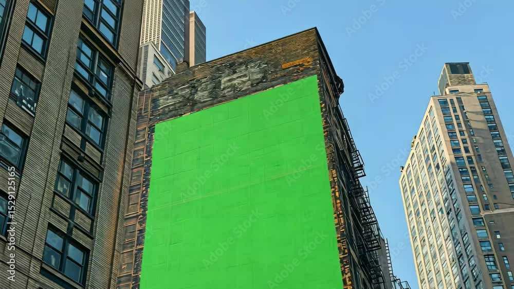 Green screen installation on a skyscraper in New York City highlighting ...