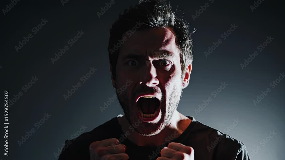 Angry Man Screaming in Dark Dramatic Light Stock ビデオ | Adobe Stock
