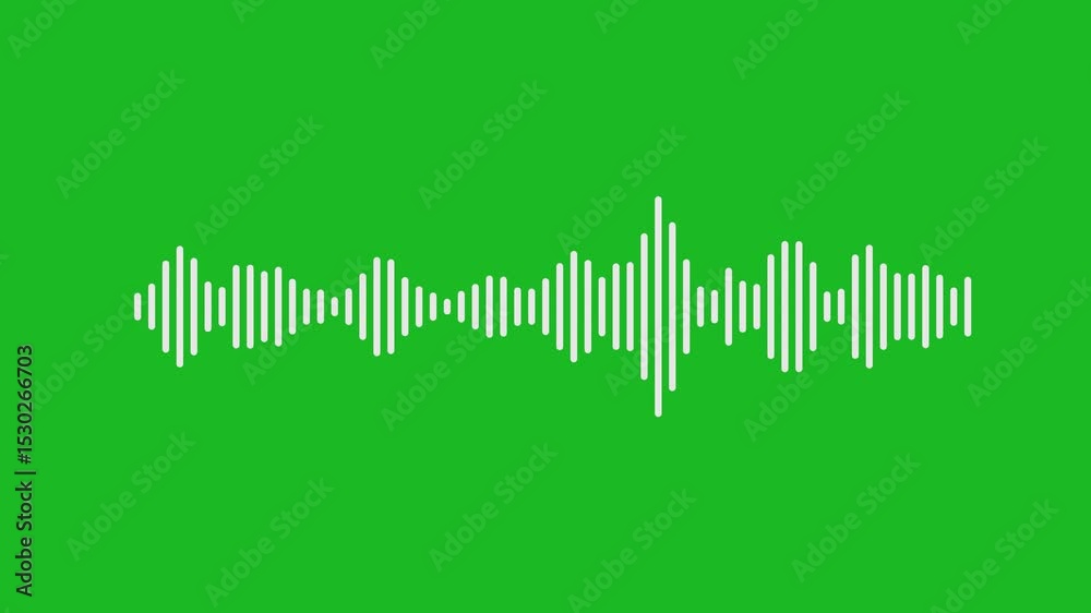 White digital audio waveform equalizer on green screen background. Line ...