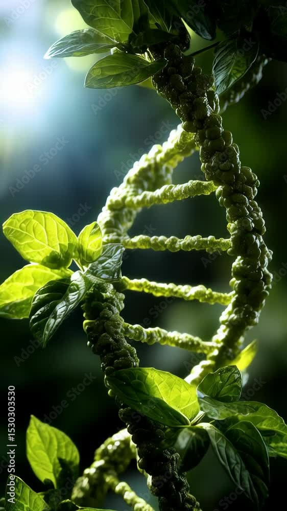 Green plant DNA helix abstract, biology science concept. Leaves ...
