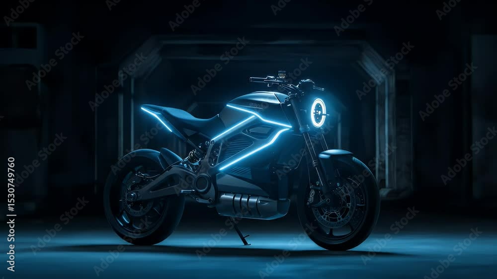 Futuristic motorcycle with blue lighting Stock Video | Adobe Stock