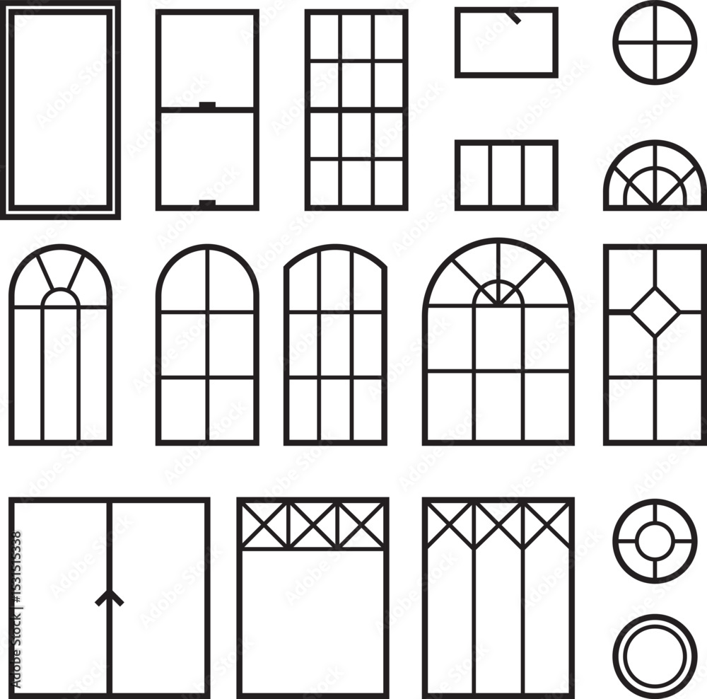 Poster Window Shape Set logo line art of different window styles ...