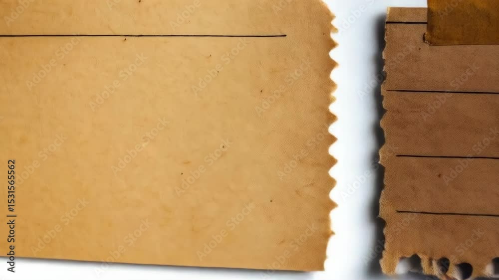 Collection of aged paper notes taped to a white surface showcasing ...