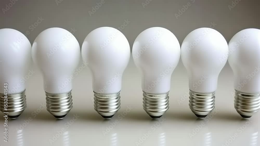 Five Identical Light Bulbs in a Row, a Symbol of Ideas, Innovation, and ...