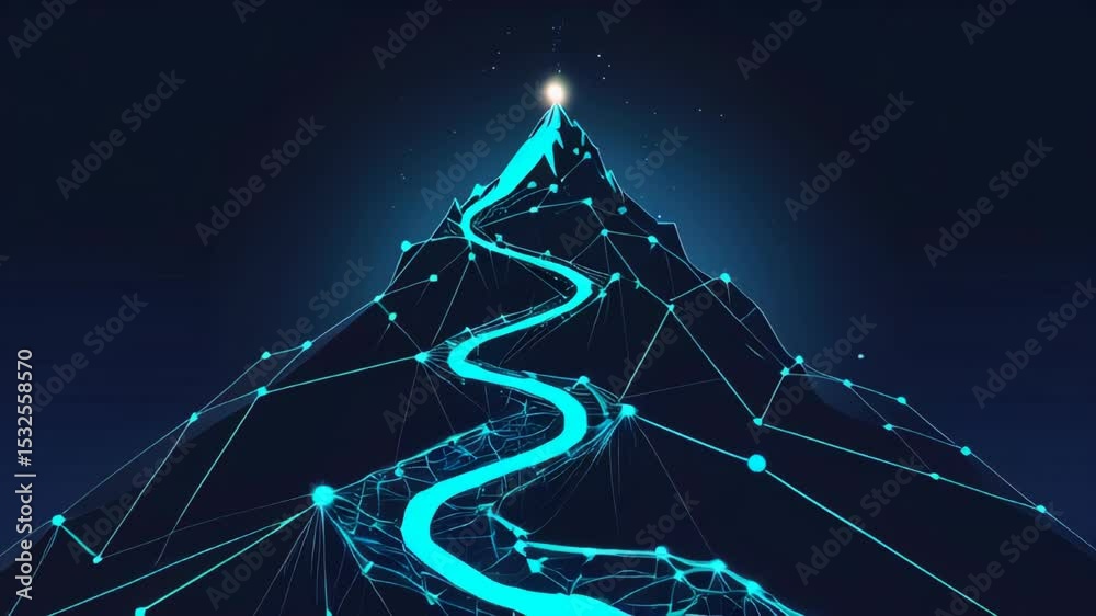 A low-poly wireframe of a mountain path leading to success, composed of ...