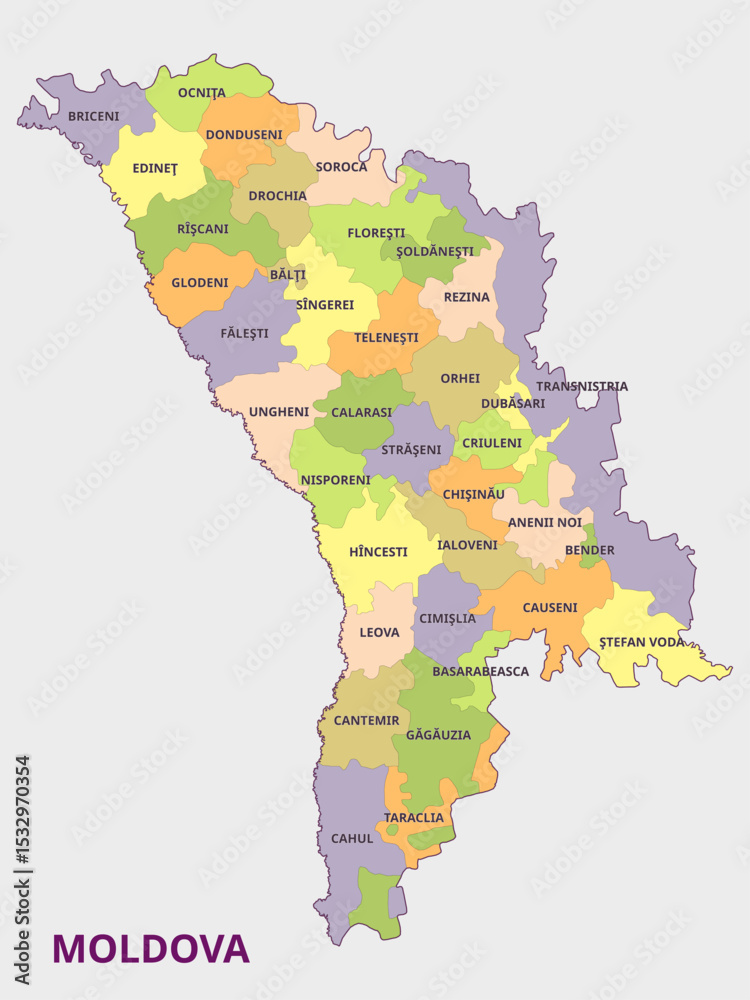 Poster Map of Moldova Showing Administrative Divisions – Wall Art ...