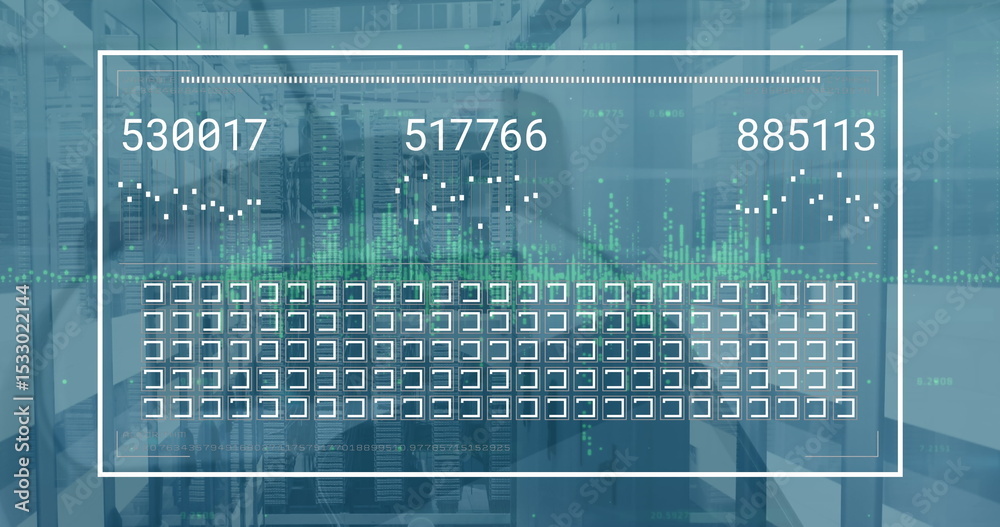Poster Displaying translucent digital overlay visualizing numeric ...