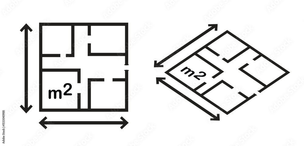 Plakát Real estate floorplan icons, black line apartment layout symbols ...