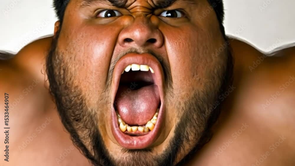 Intense Scream: A close-up captures the raw emotion of a person, his ...
