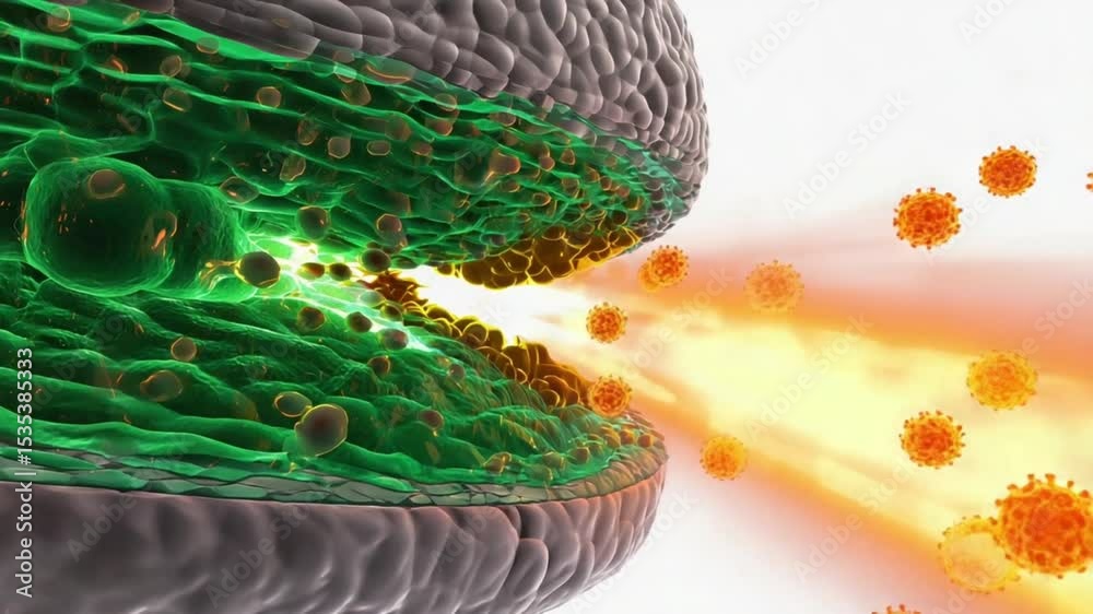 Microscopic cinematic Natural Killer cell identifying attaching virus ...