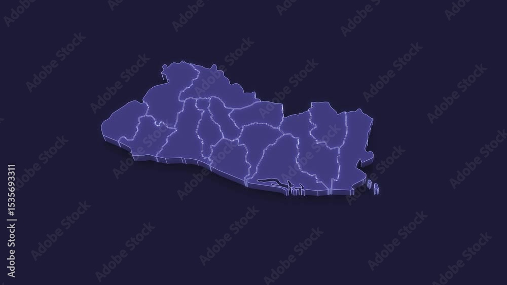 3D Animated Political Map with El Salvador Outline Highlighted. Stock ...