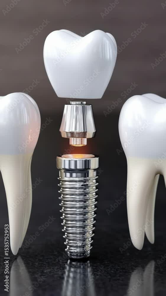 Oral implant: titanium root, gum healing, tooth support, bone fusion ...