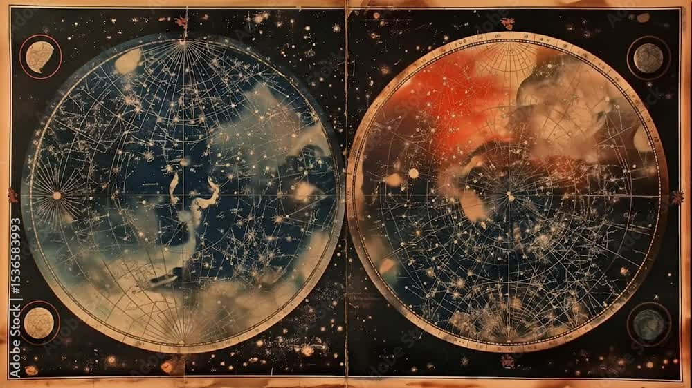 Ancient and vintage medieval star map with an old representation of ...