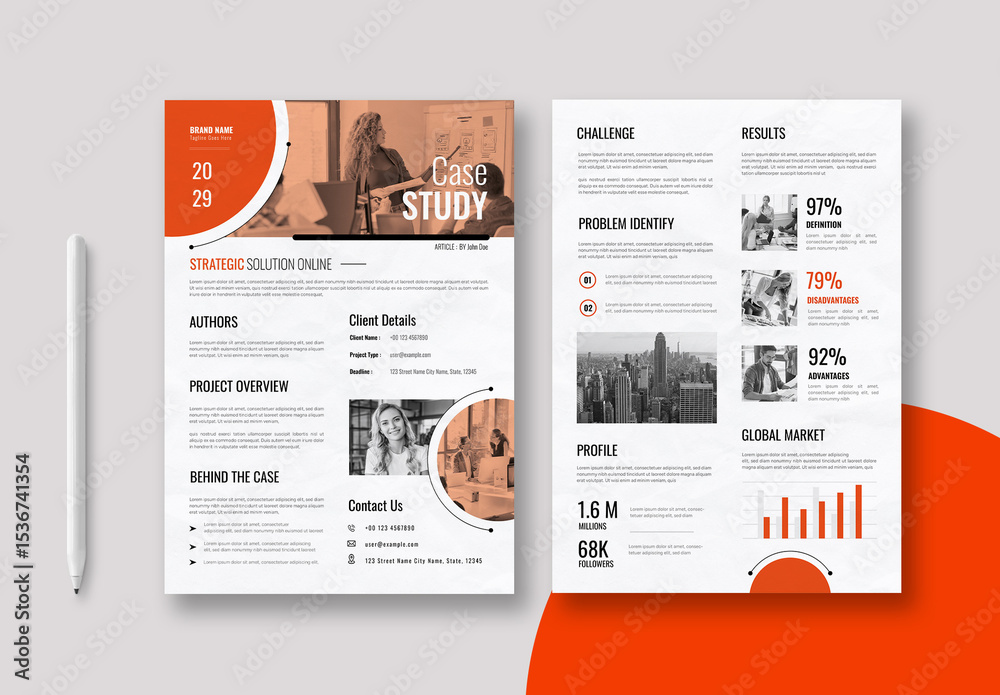 Modern And Clean Case Study Template Layout Stock Template | Adobe Stock