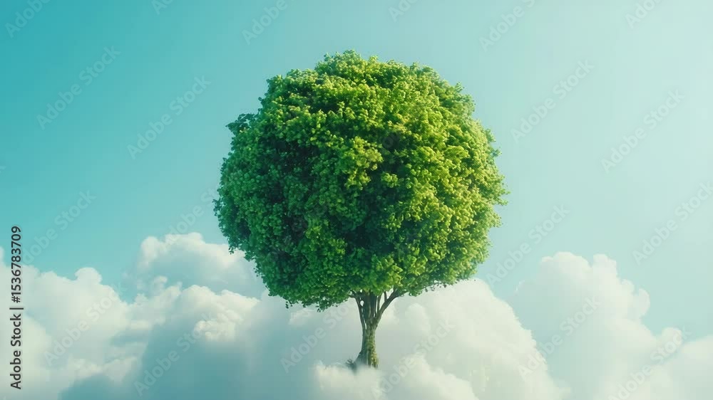 Nature conservation concept. A lush green tree stands alone, seemingly ...