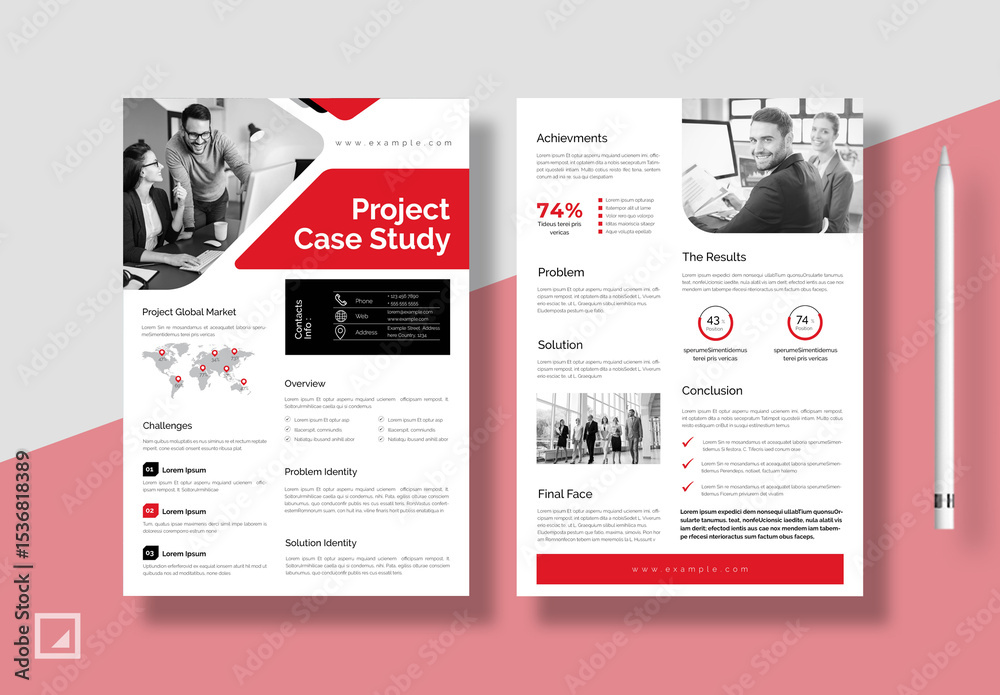 Case Study Layout with Red Color Accent Stock Template | Adobe Stock