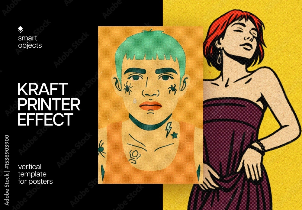 Cardboard Halftone Printer Poster Effect Mockup Stock Template | Adobe Stock