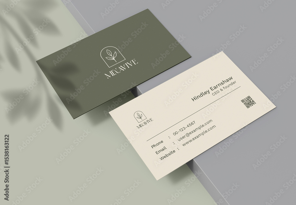 Elegant Minimal Olive Green Organic Business Card Layout Stock Template ...