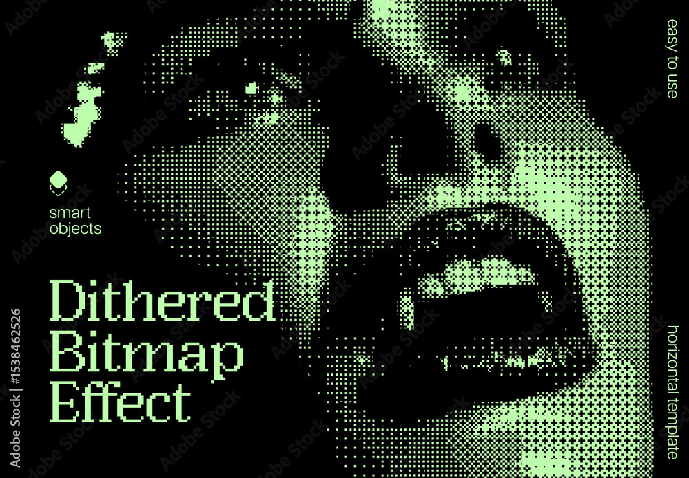 Dithered Bitmap Photo Effect Mockup Stock Template | Adobe Stock