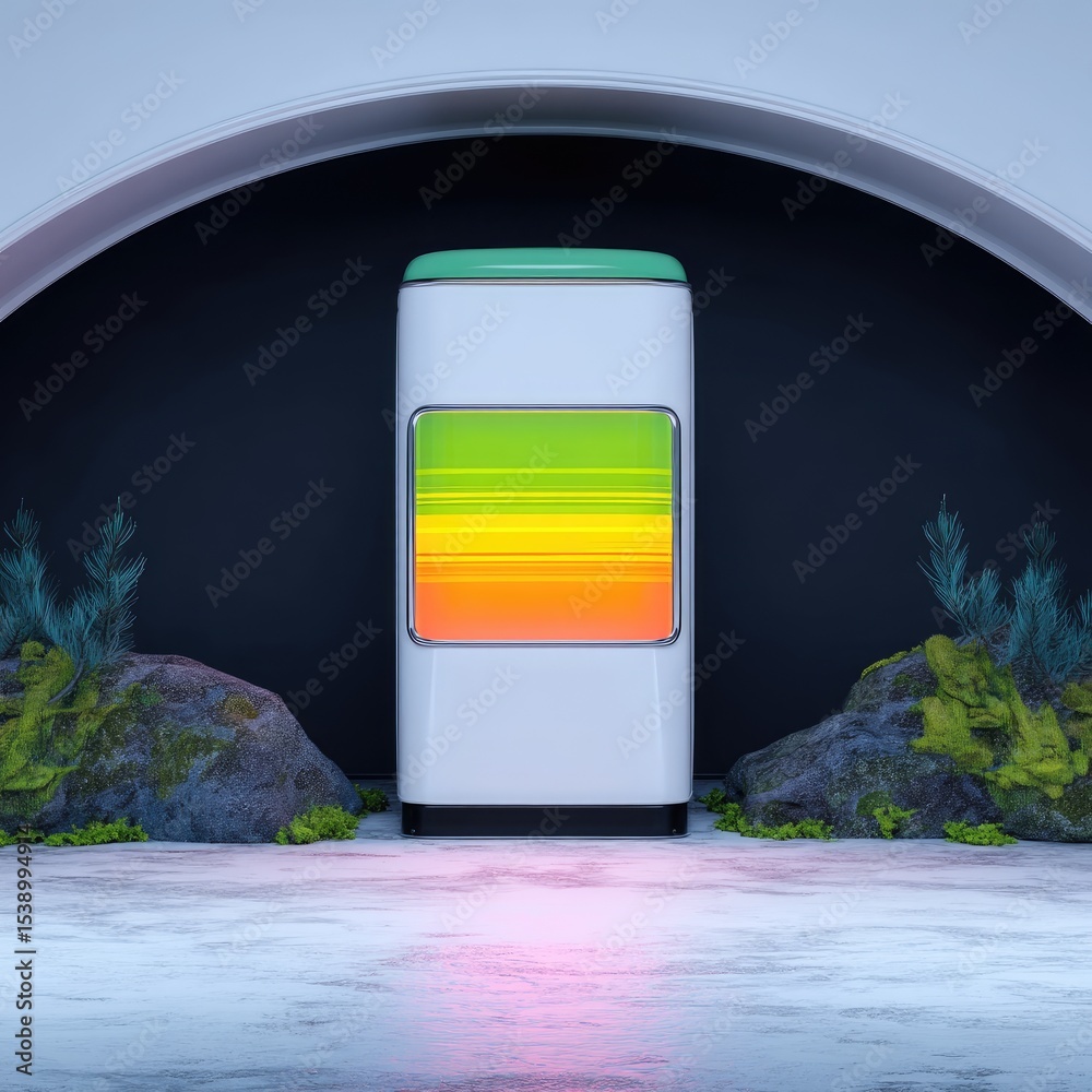 Retro Glowing Vending Machine in a Dark Digital Environment Stock Photo ...