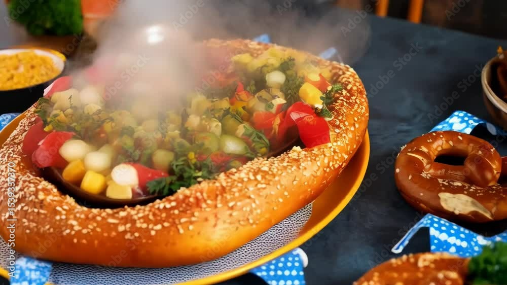 Traditional german bavarian festive food composition featuring beer ...