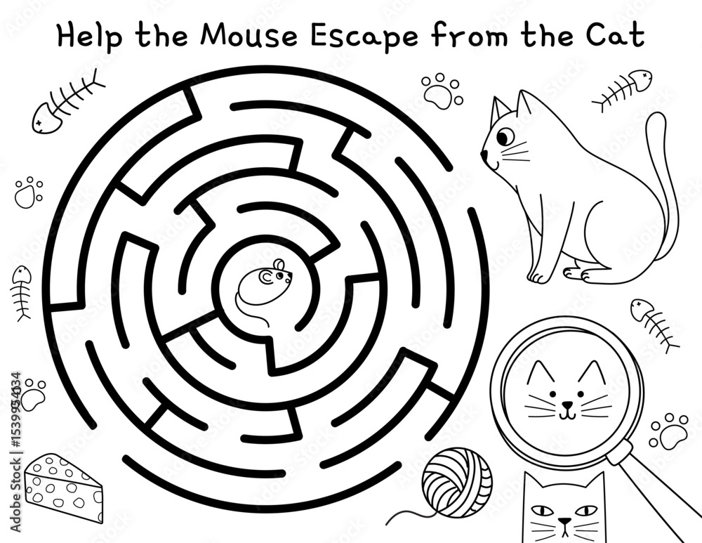 Poster Help the mouse escape from the cat maze game for kids – Wall Art ...
